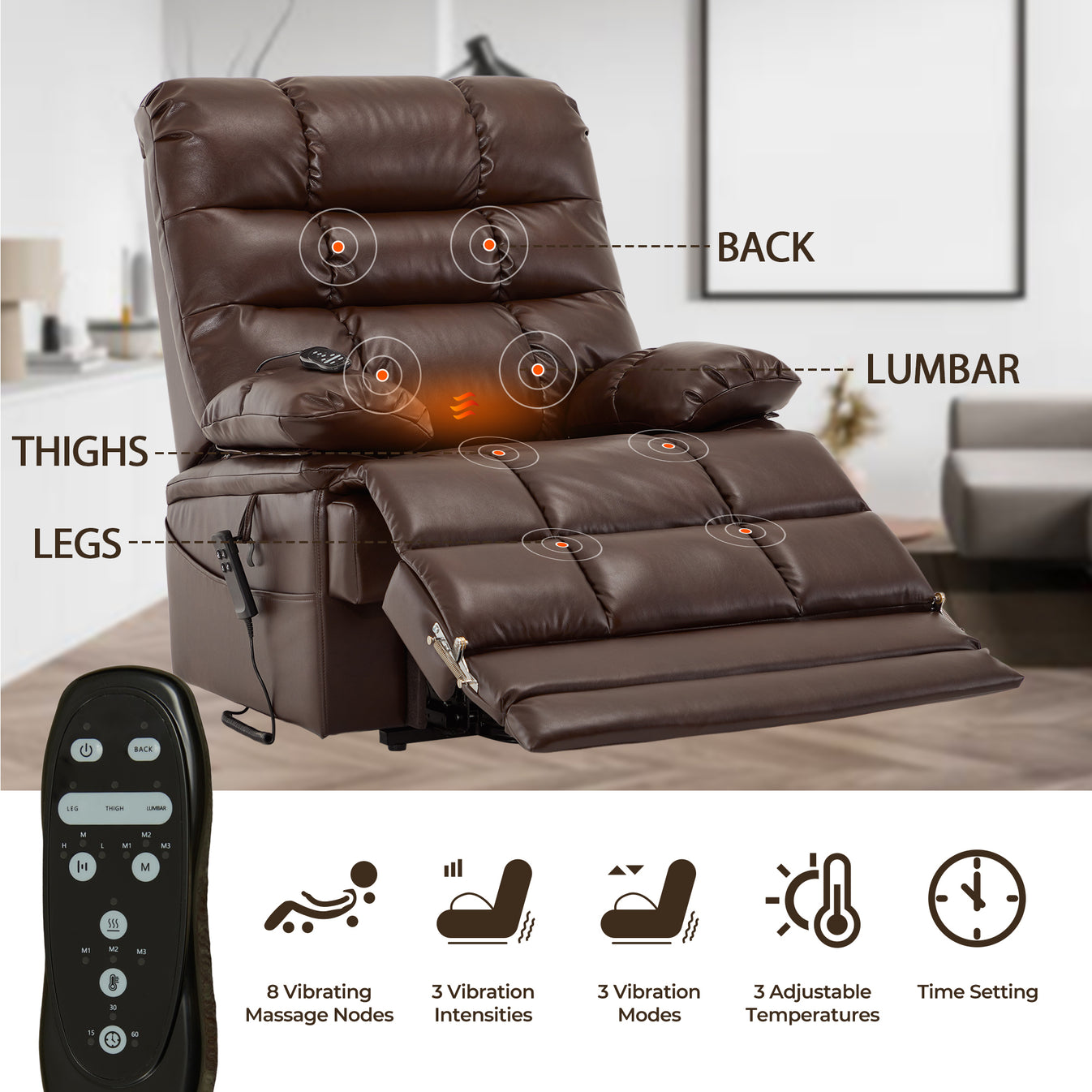 Big And Tall Recliners With Extended Footrest, 400LB, Heat & Massage ...
