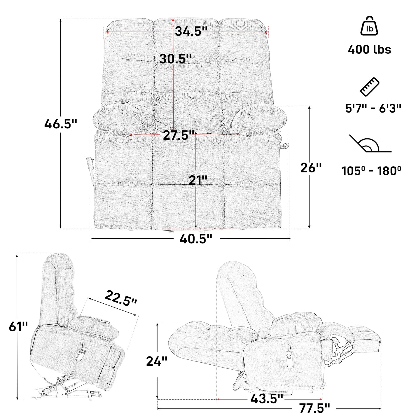 Tall Man Lift Chair With 400-lb Weight Capacity and Heating Massage ...